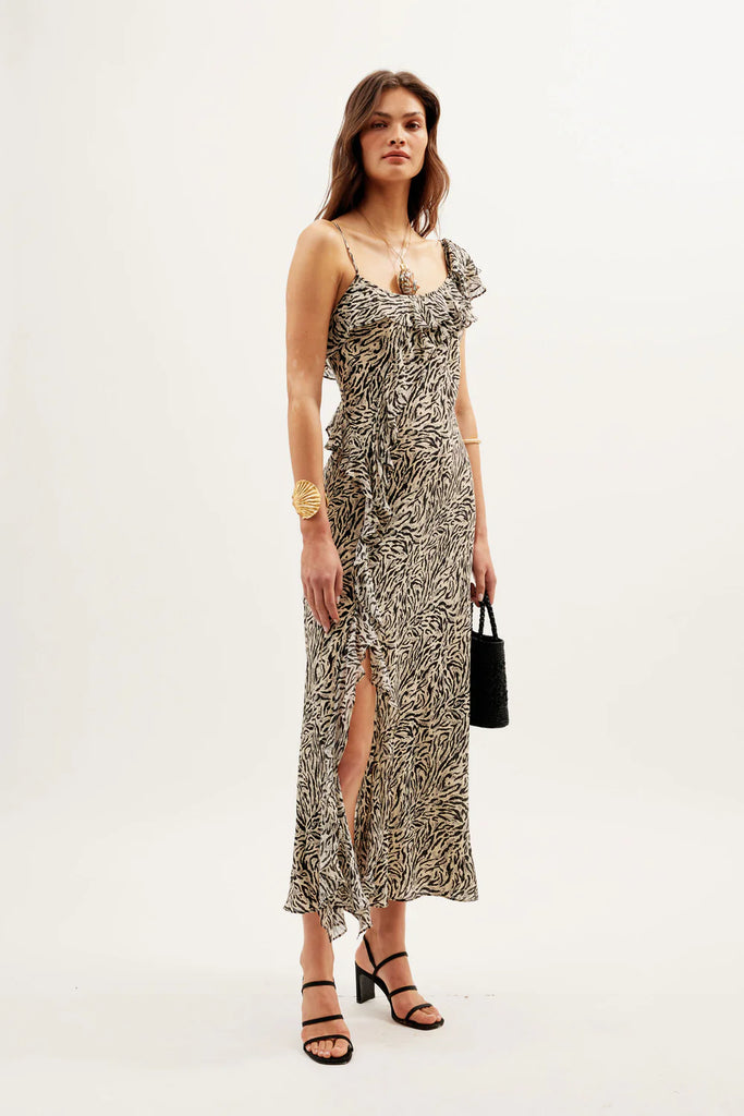 RIXO Ester Dress in Sun Leo Tan – shopatanna